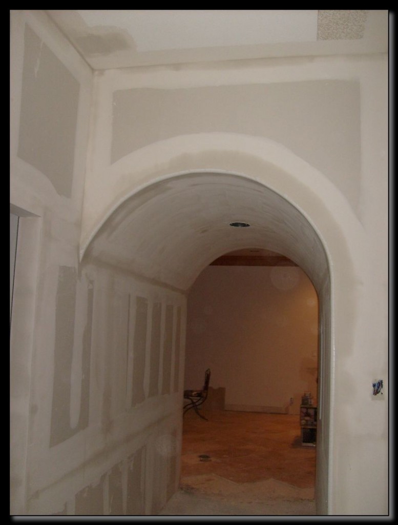 Sheetrock Installation Arched Ceiling and Spiral Staircase